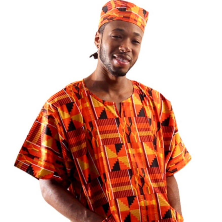 Kente Dark Orange Dashiki Set | SENSATIONZ AFRICAN BOUTIQUE
