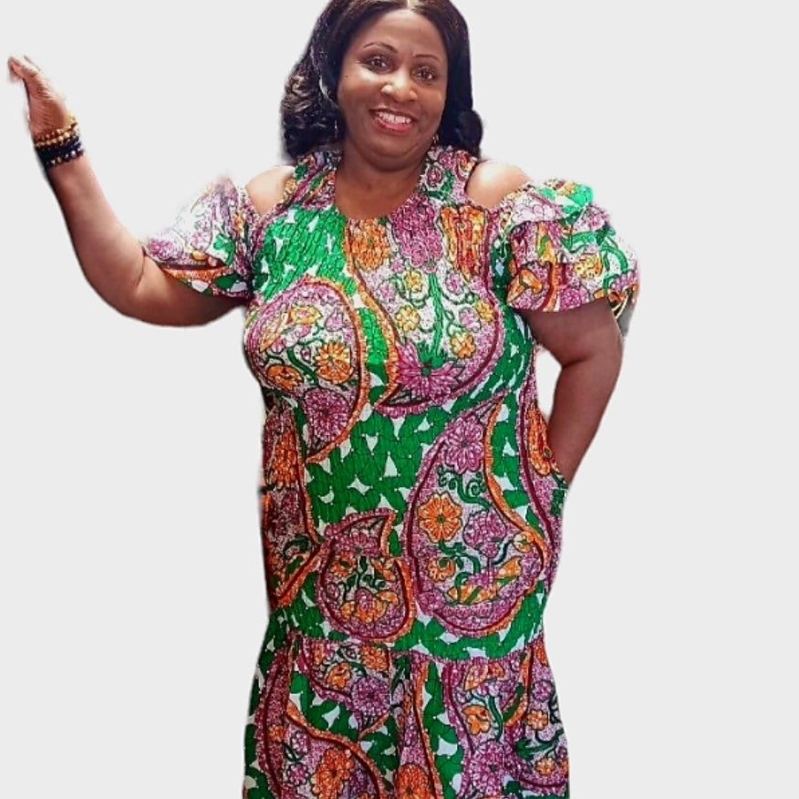 Cut African Cold Shoulder Maxi Dress With Puff Sleeves | SUIT PLUS MORE ...